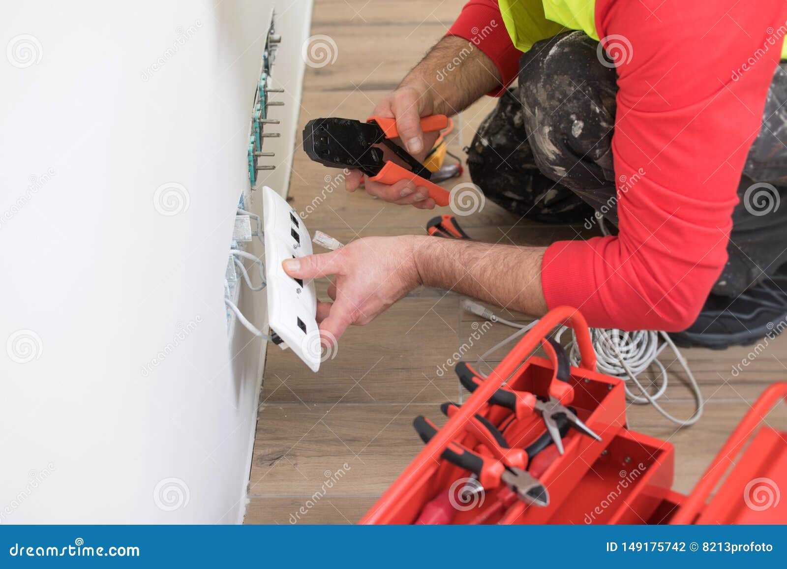 Electrician at Work, Home Renovation, Electrical Installation, Hand of ...