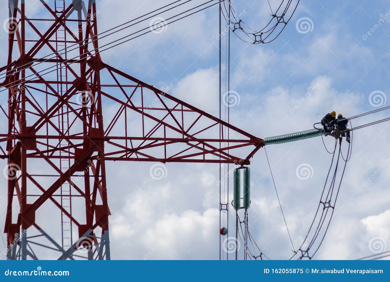 Electrician Work Installation Of High Voltage Cable In High Voltage ...