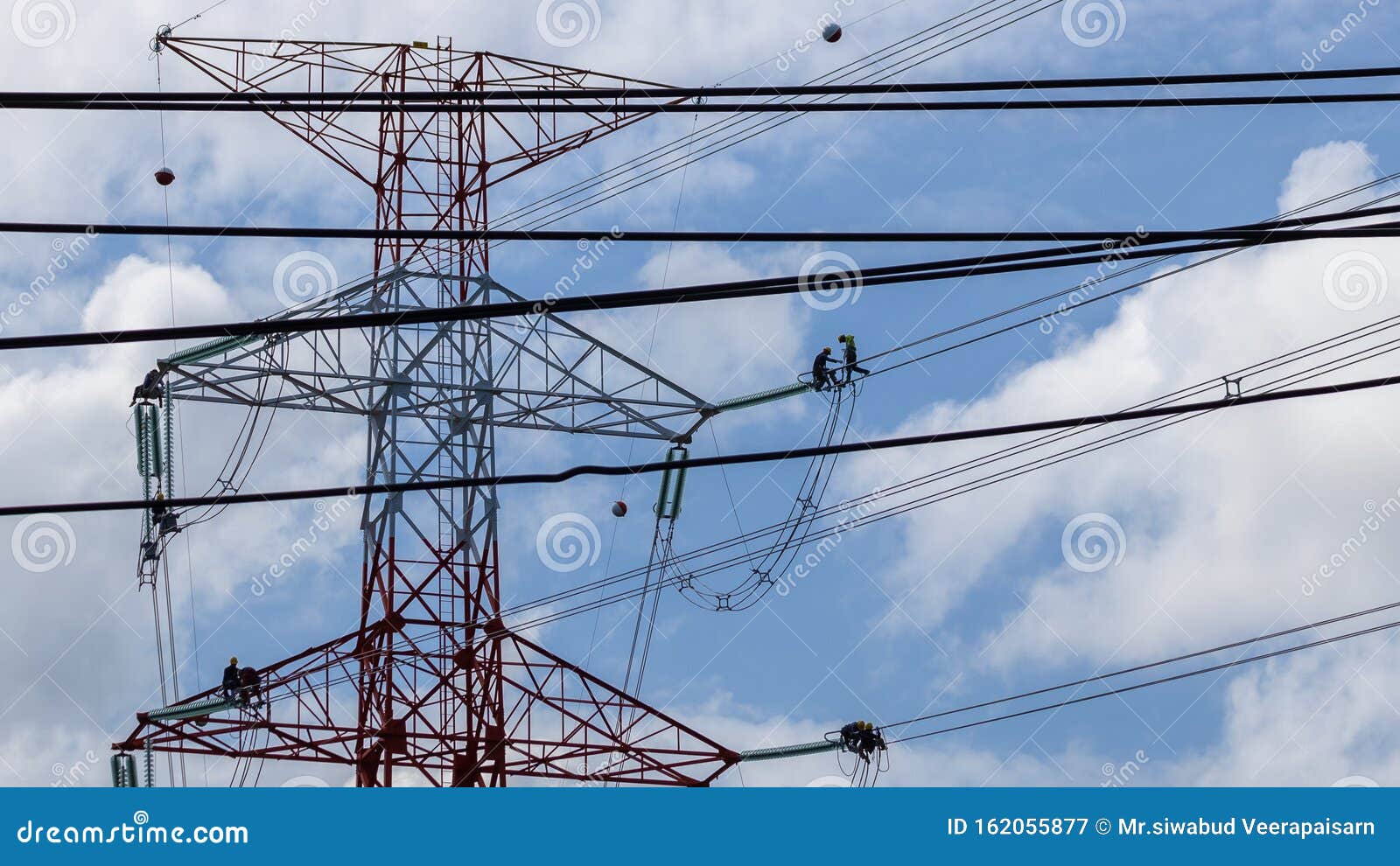 Electrician Work Installation Of High Voltage Cable In High Voltage ...