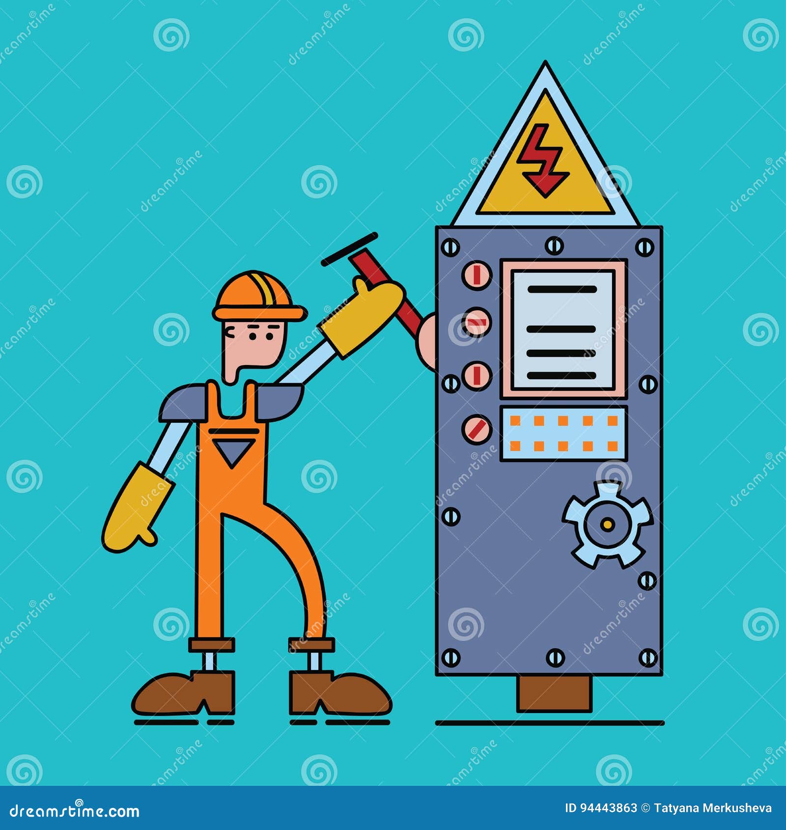 Electrician at Work, Man in Working Uniform Turns on the Switch of ...