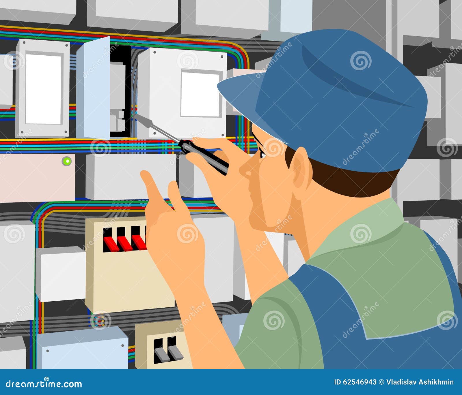 Electrician At Work. Man In Uniform Holding The Electrical Switch ...