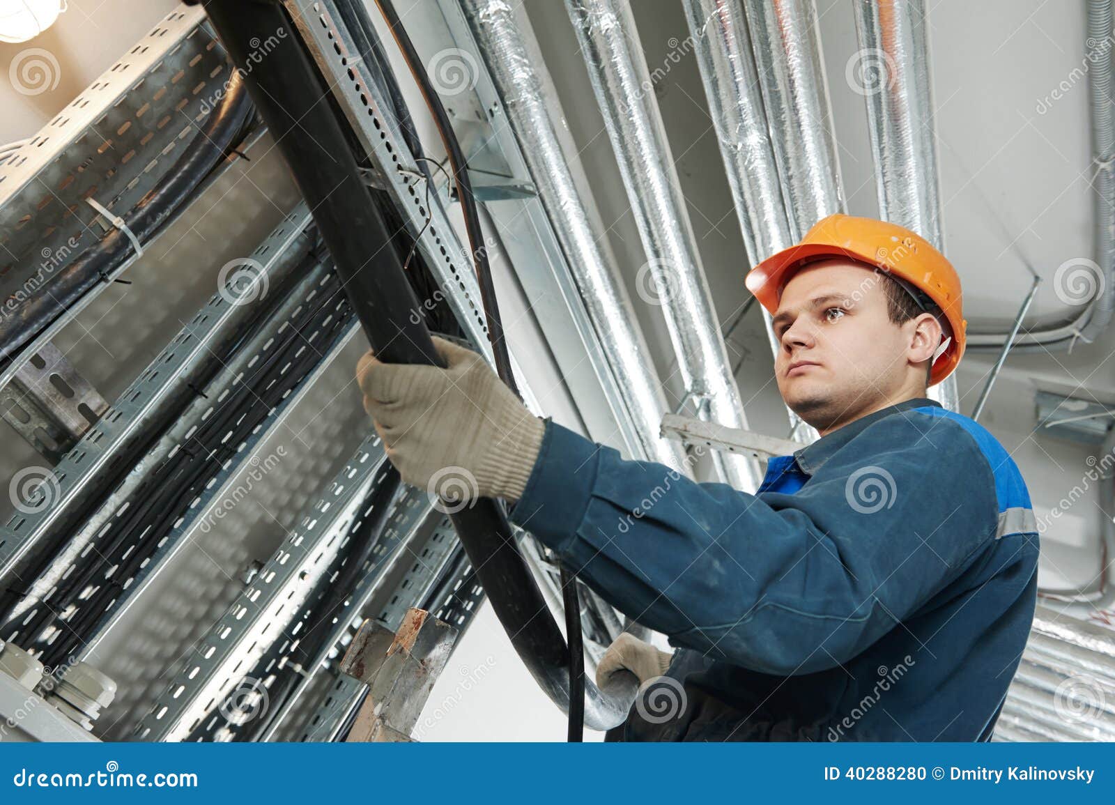 Electrician Worker at Cabling Stock Photo - Image of safety ...
