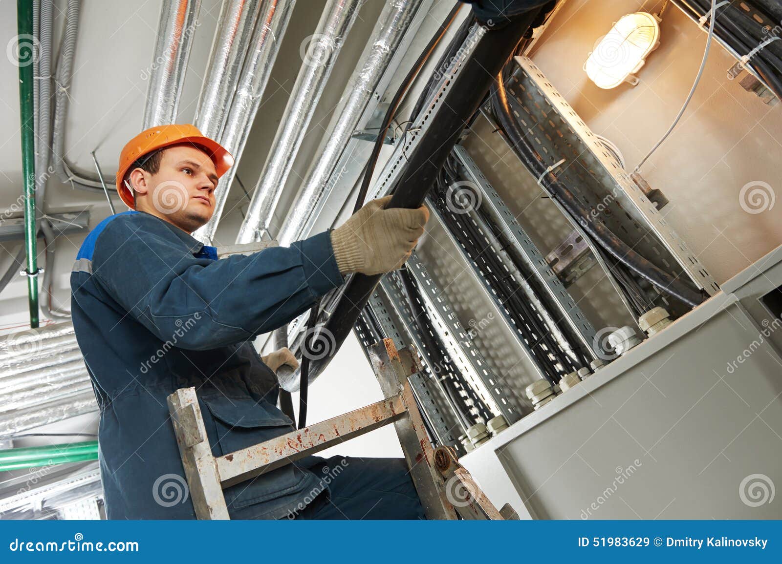 Electrician Worker at Cabling Stock Image - Image of electrician ...