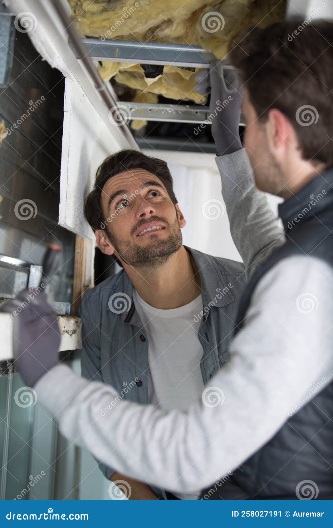 Electrician Workers Checking Ceiling Stock Image - Image of testing ...