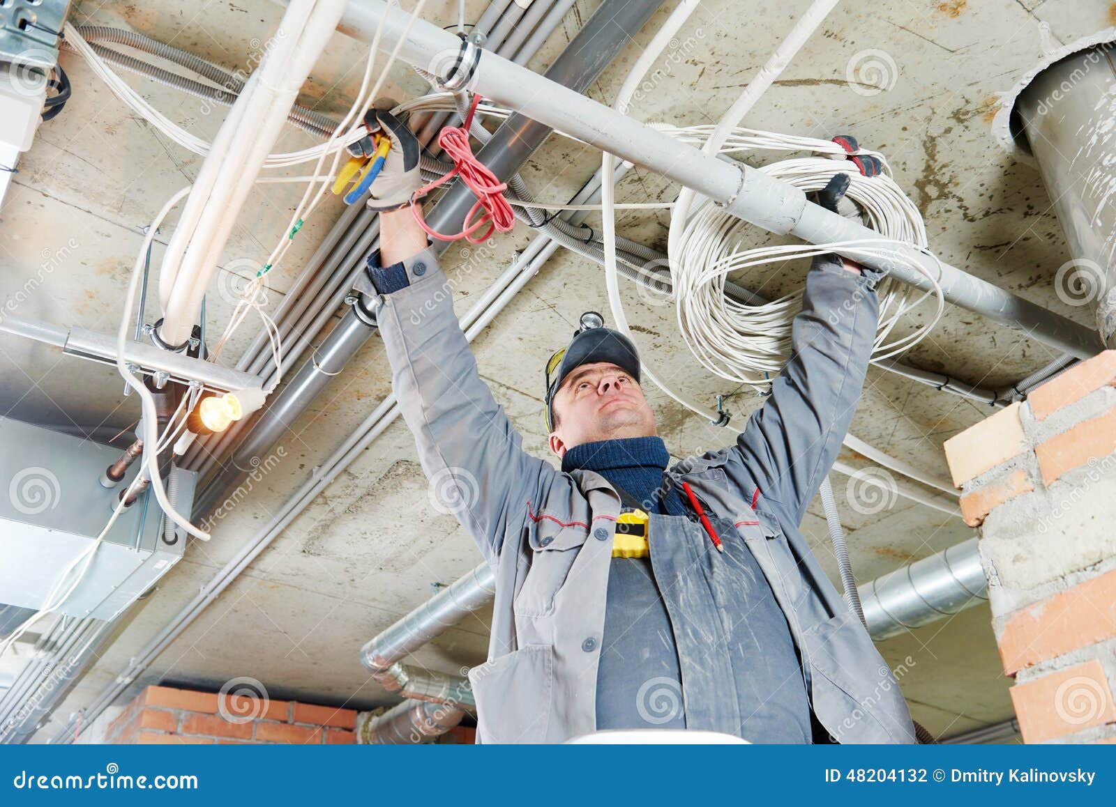 Electrician Working with Cabling Stock Photo - Image of fuseboard ...