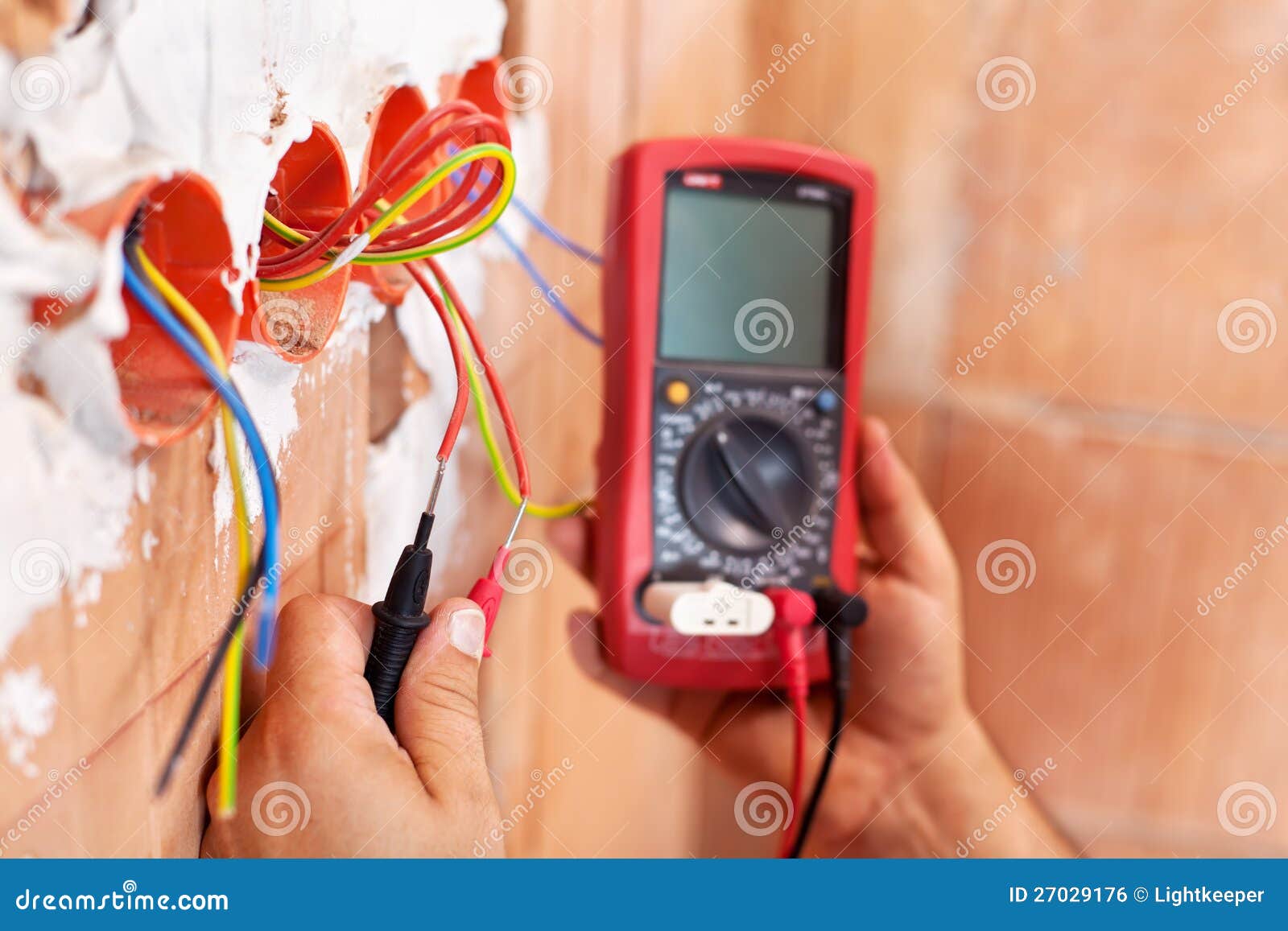 Electrician Working Inside New Building Checking Wires Stock Image ...