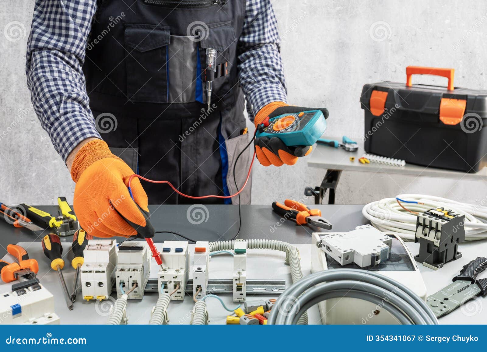 Electrician Working with Digital Multimeter Stock Image - Image of ...