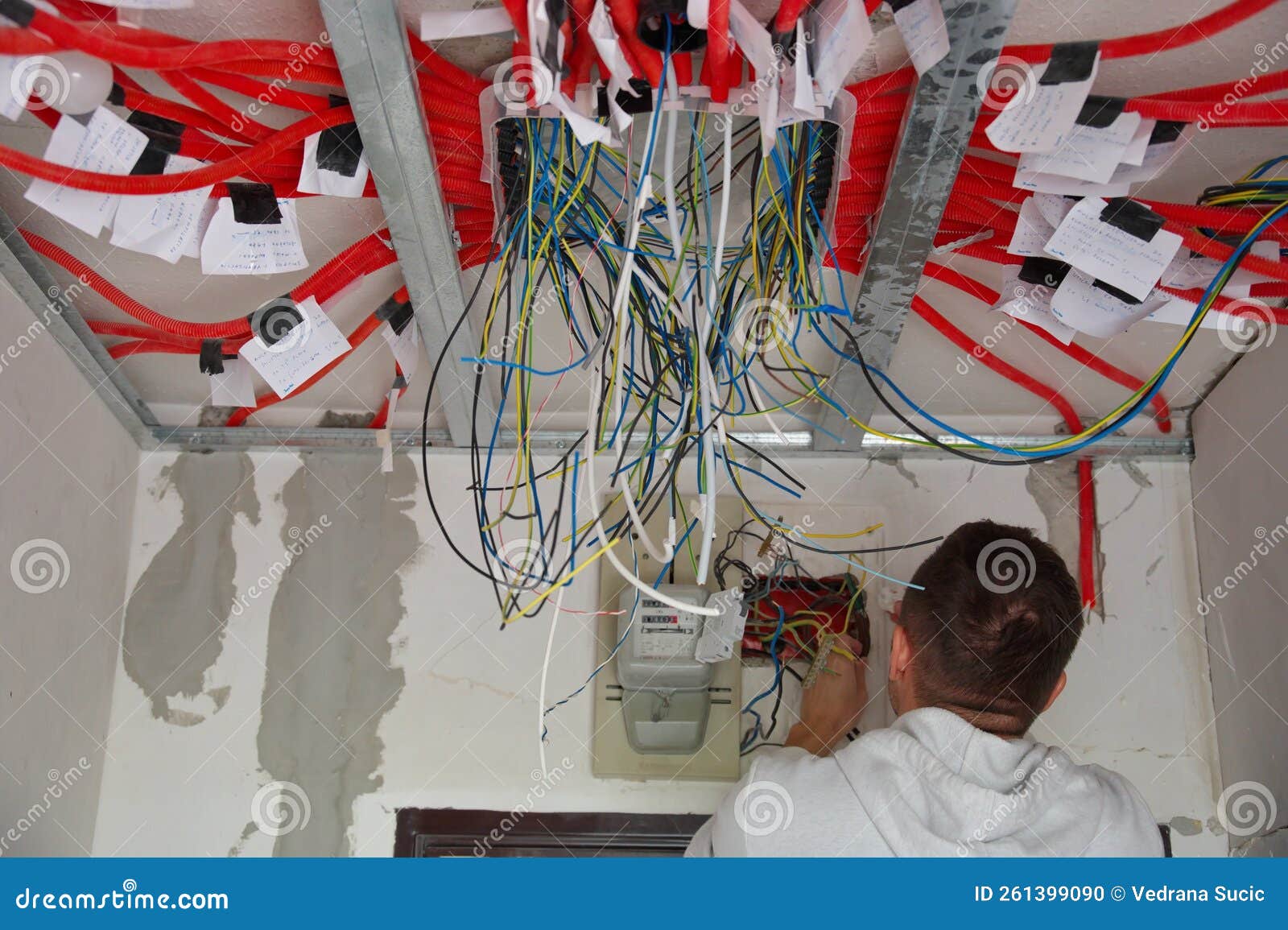 Electrician Working on Electrical Installations Stock Photo - Image of ...