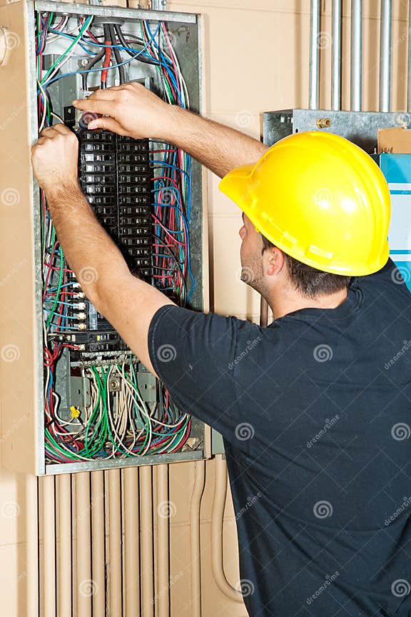 Electrician Working on Electrical Panel Stock Image - Image of copper ...
