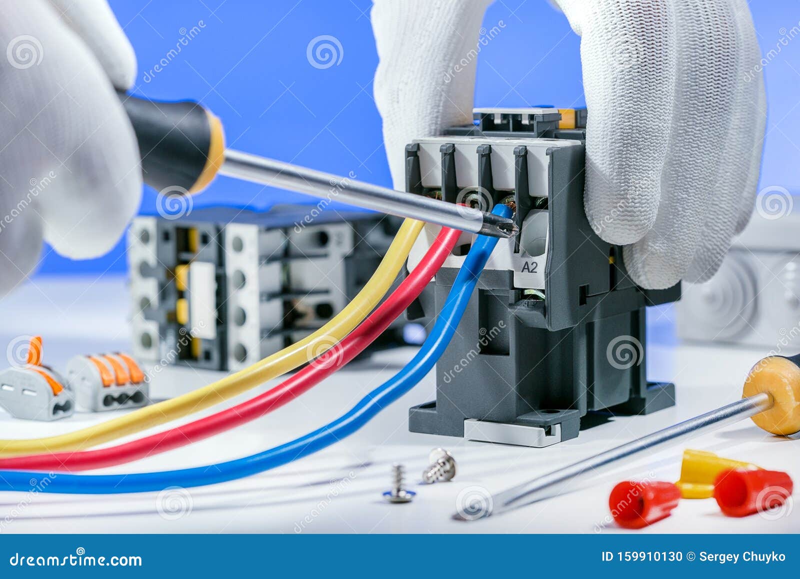 Electrician Working on Electrical Panel. Stock Photo - Image of power ...