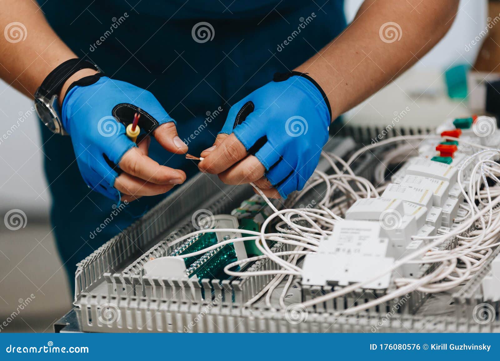 Electrician Working on Electrical Panel Stock Photo - Image of ...