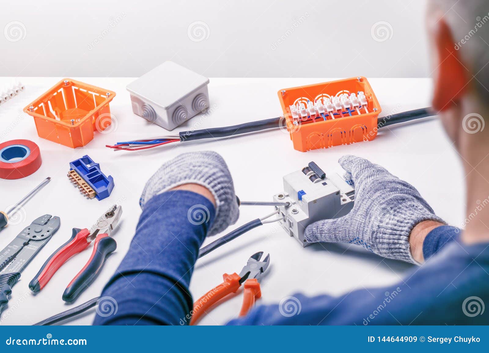 Electrician Working on Electrical Panel. Service Stock Image - Image of ...
