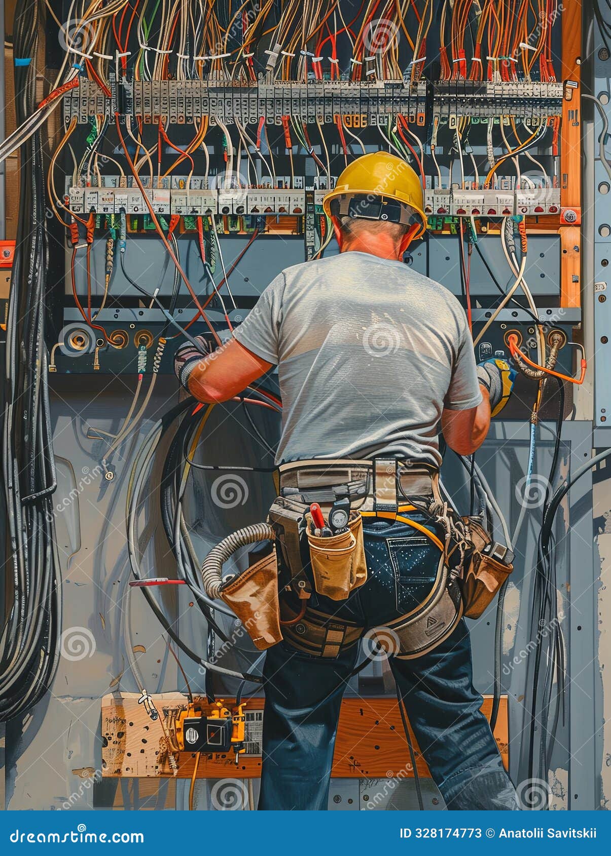 An Electrician is Working on Electrical Wiring in an Open Wall ...