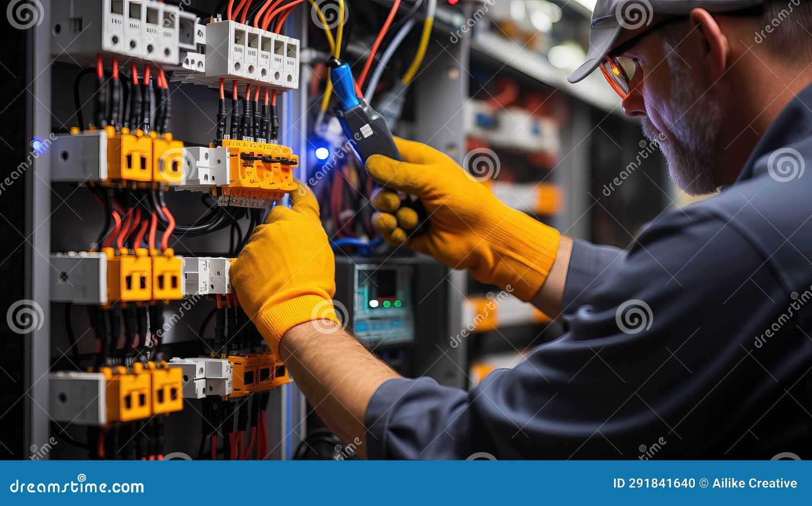 Electrician Working in Fuse Box, Closeup. Electrical Panel Stock ...