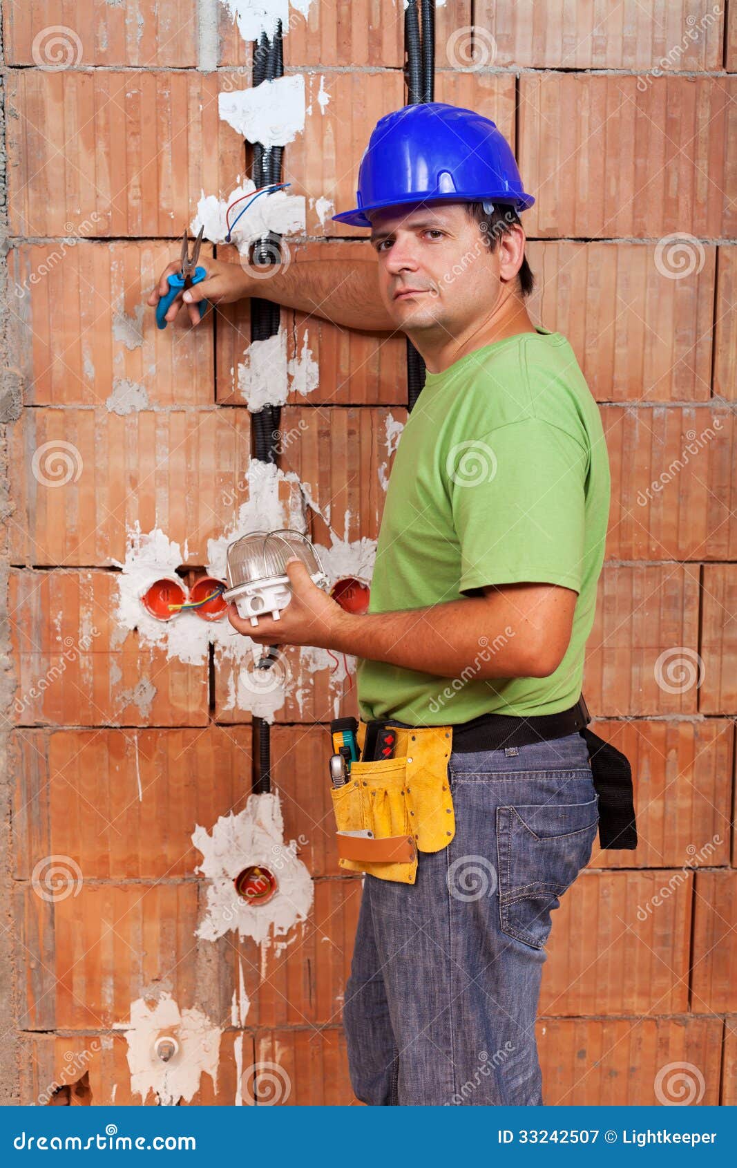 Electrician Working Inside New Building Stock Image - Image of ...