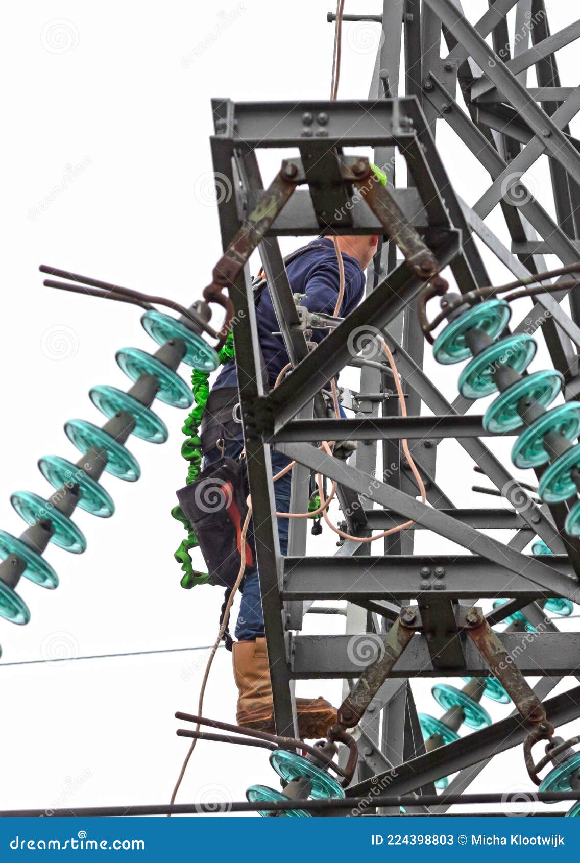 Electrician is Working on a Pole Stock Image - Image of technology ...