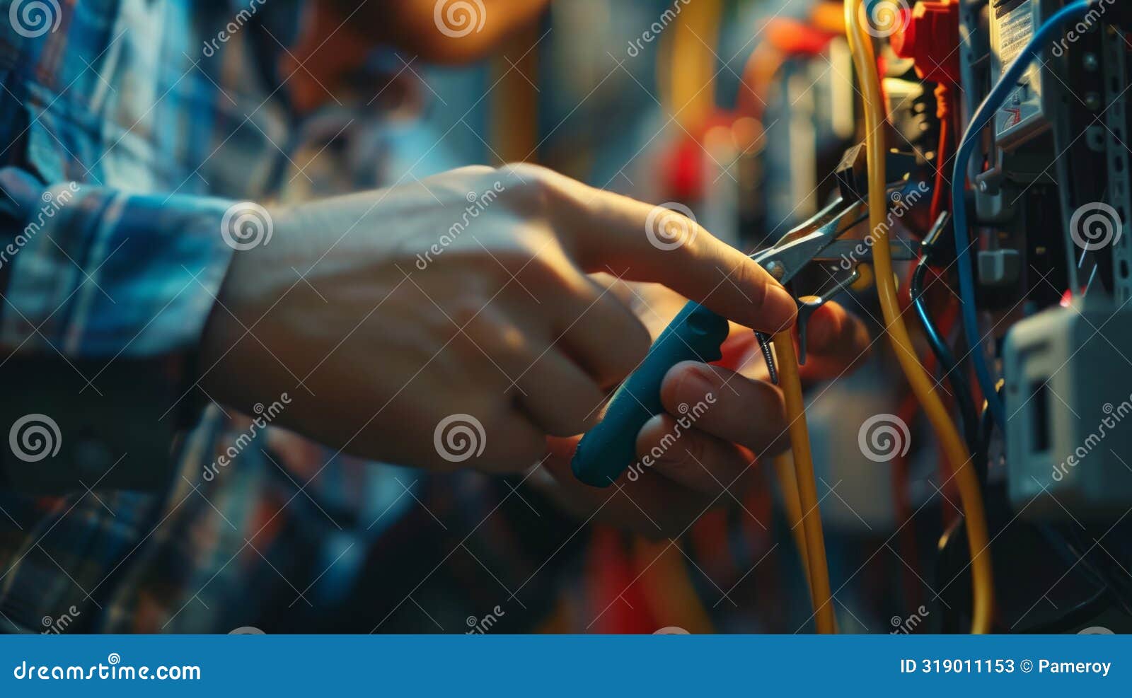 Electrician Fixing Wires in Control Panel Stock Illustration ...