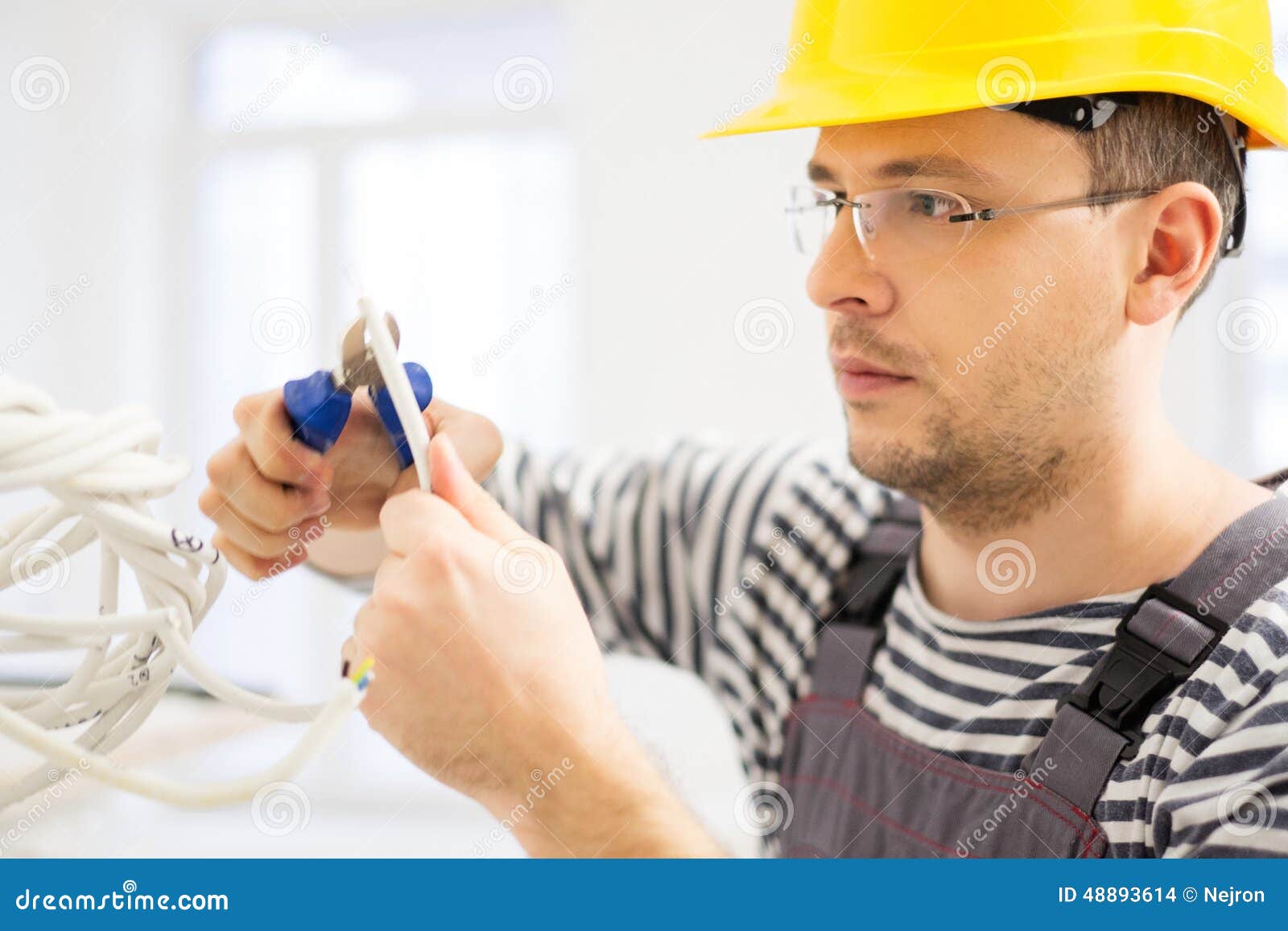 Electrician Working with Wires Stock Photo - Image of repairing ...