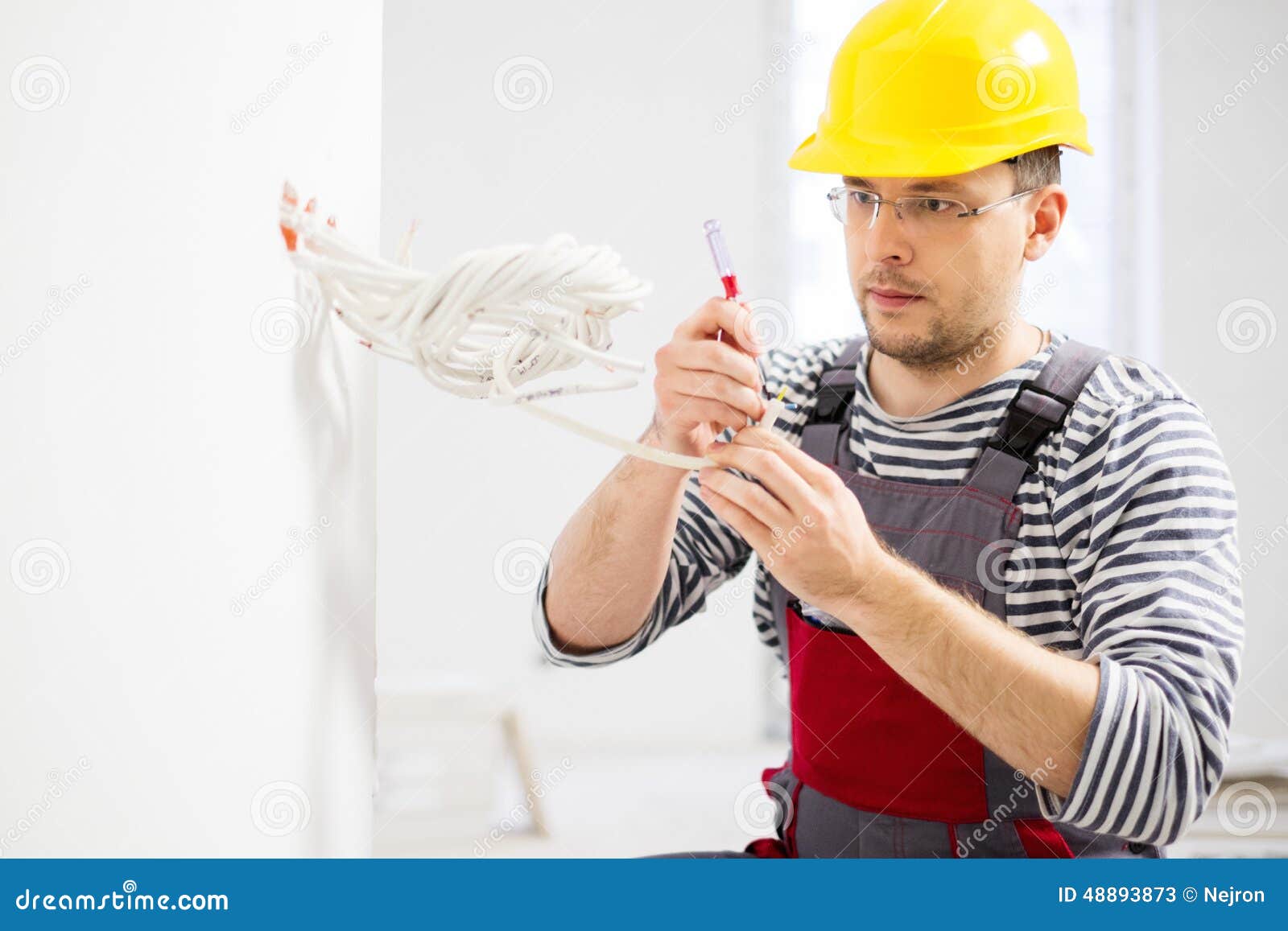 Electrician Working with Wires Stock Image - Image of hardhat, person ...