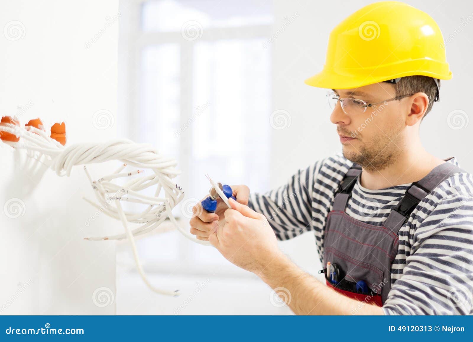Electrician Working with Wires Stock Image - Image of skilled, foreman ...