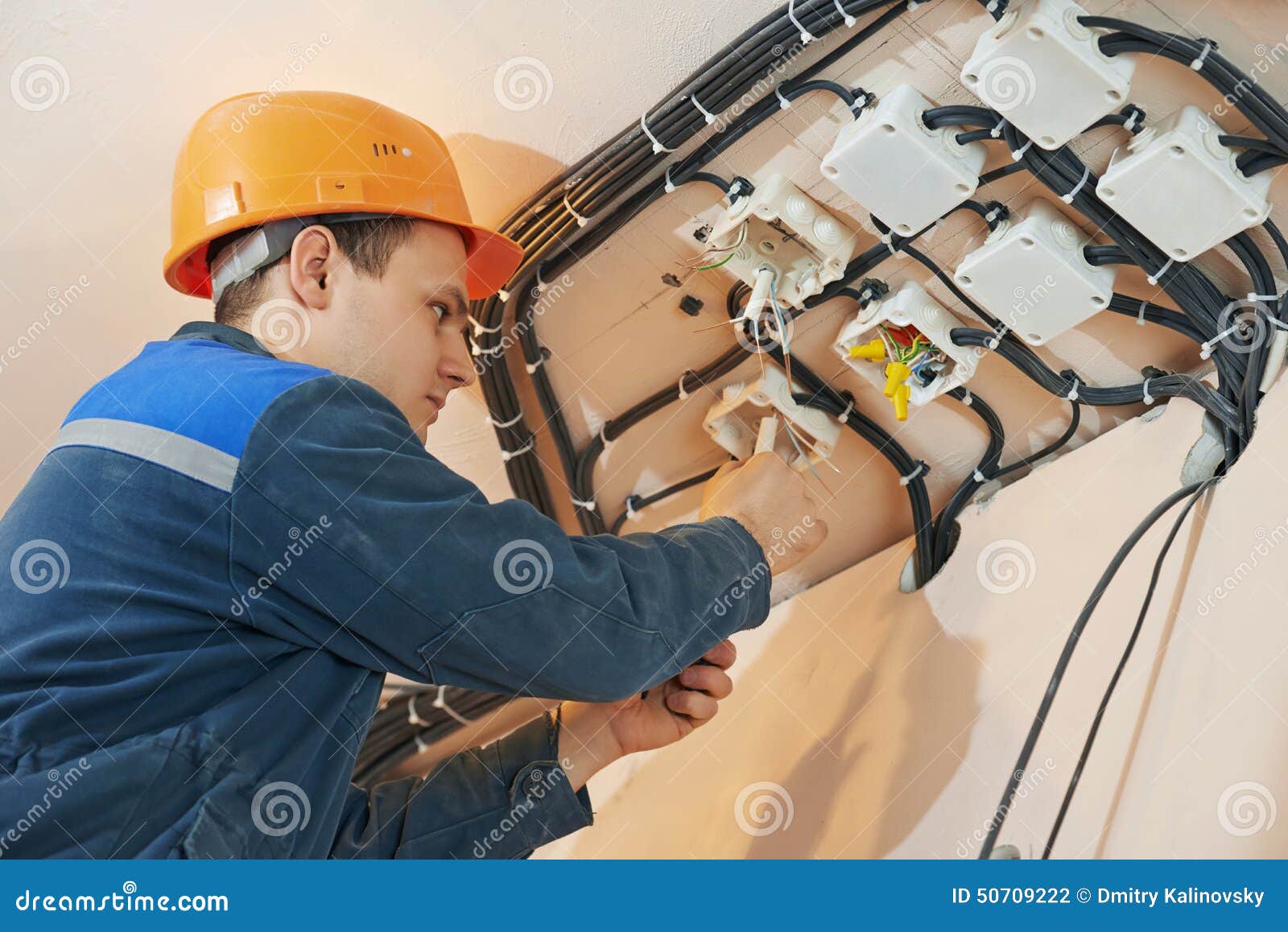 Electrician Works with Electric Network Stock Photo - Image of laborer ...