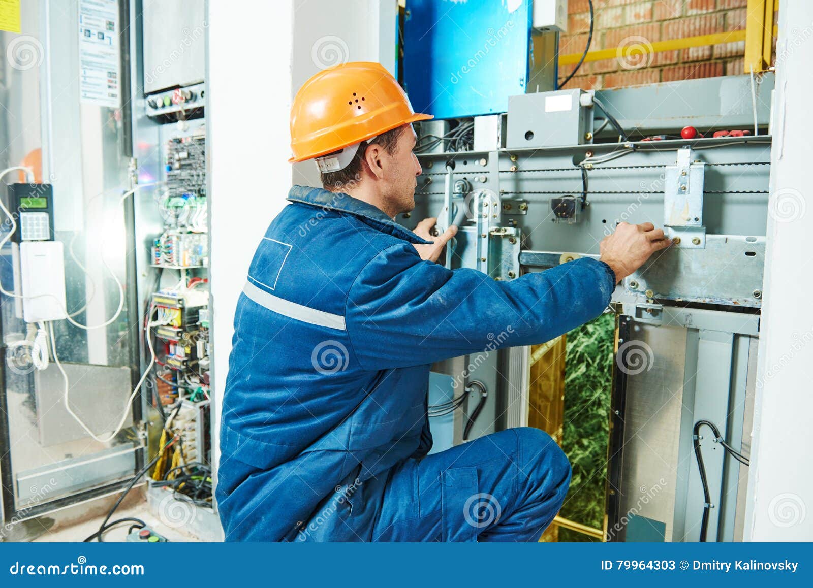 Electrician Works with Elevator Lift Equipment Stock Image - Image of ...