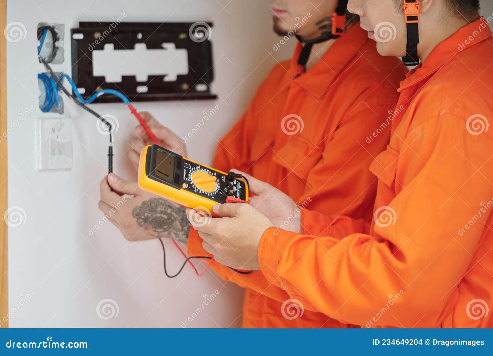 Electricians Fixing Wiring in House Stock Photo - Image of builder ...