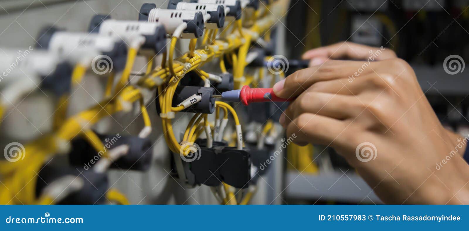 Electricians Hands Testing Switches In Electric Box. Electrical Panel ...