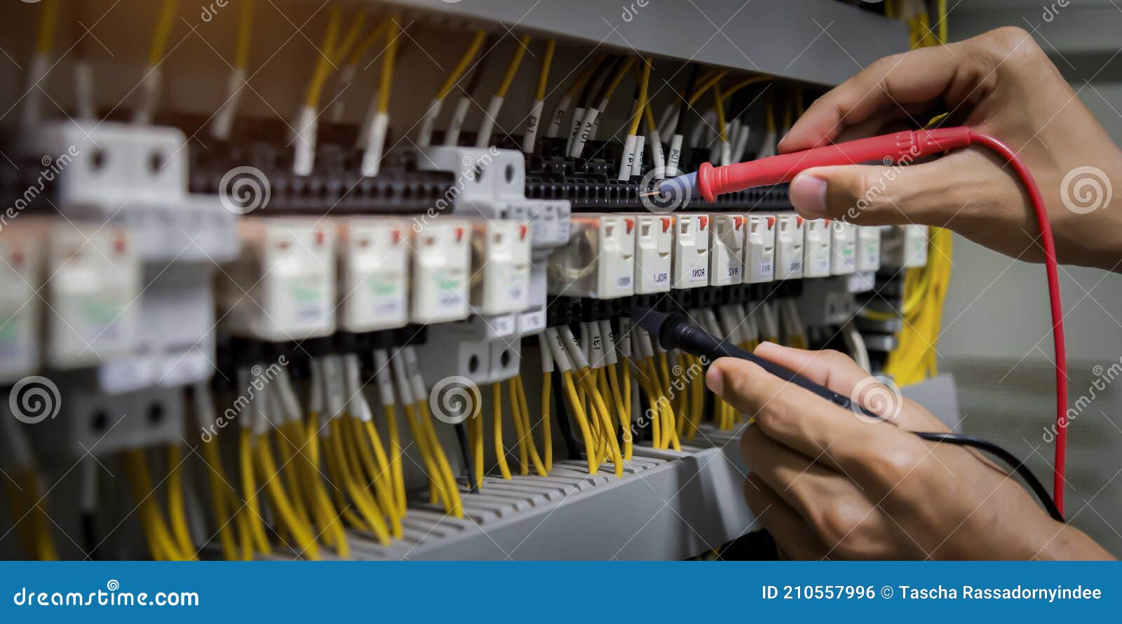 Electricians Hands Testing Switches In Electric Box. Electrical Panel ...