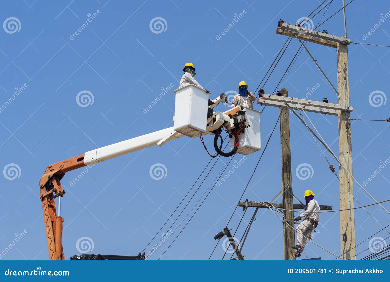Electricians Install Equipment High-voltage System Editorial Photo ...