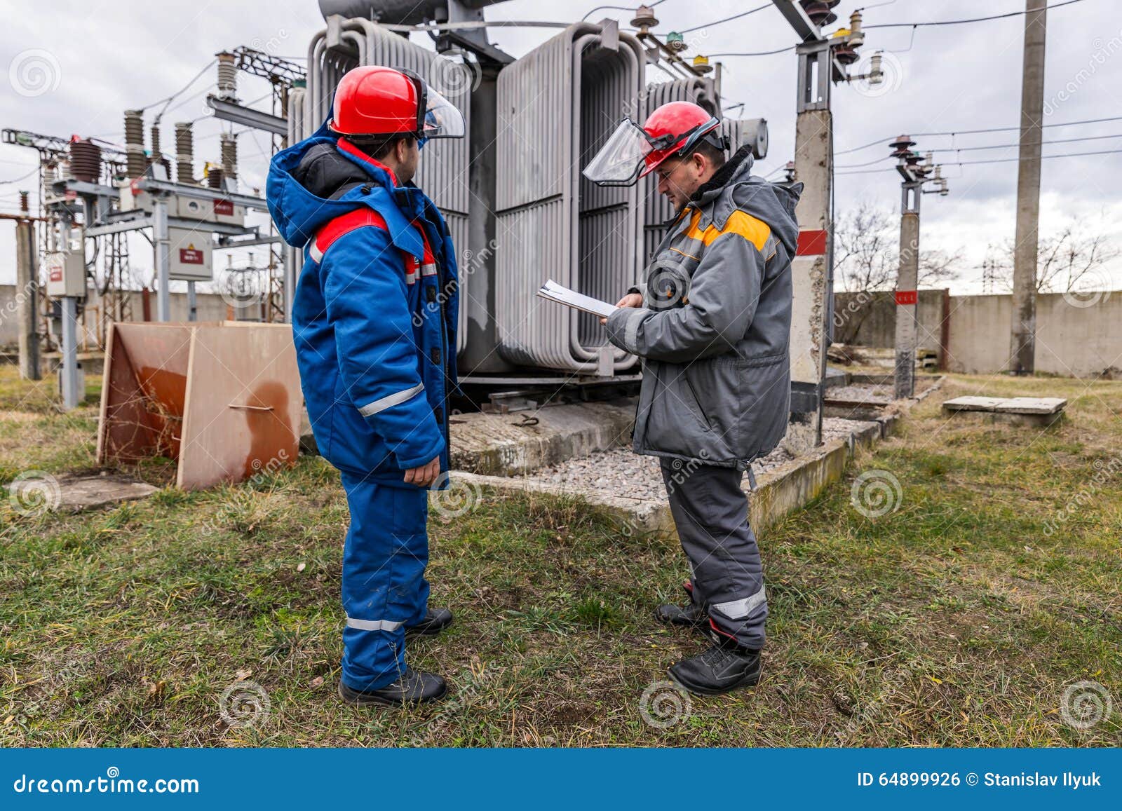 Electricians at the Substation Stock Photo - Image of energy ...