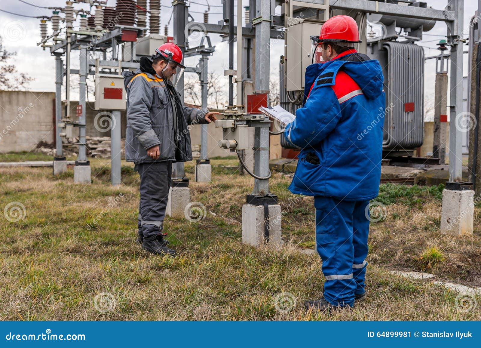 Electricians at the Substation Stock Image - Image of energy, line ...