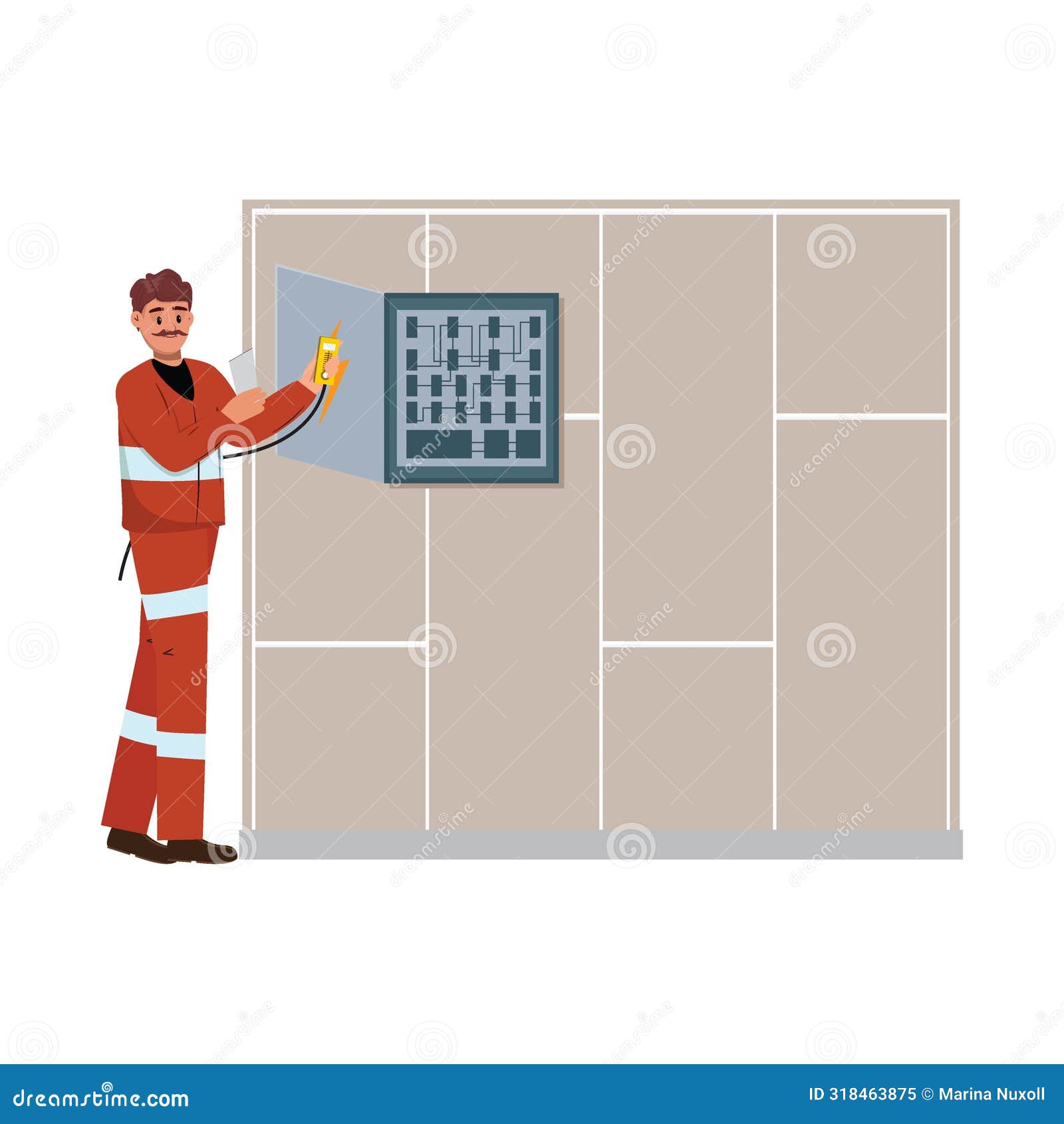 Electricians at Work, Carefully Installing Wiring for Electrical ...