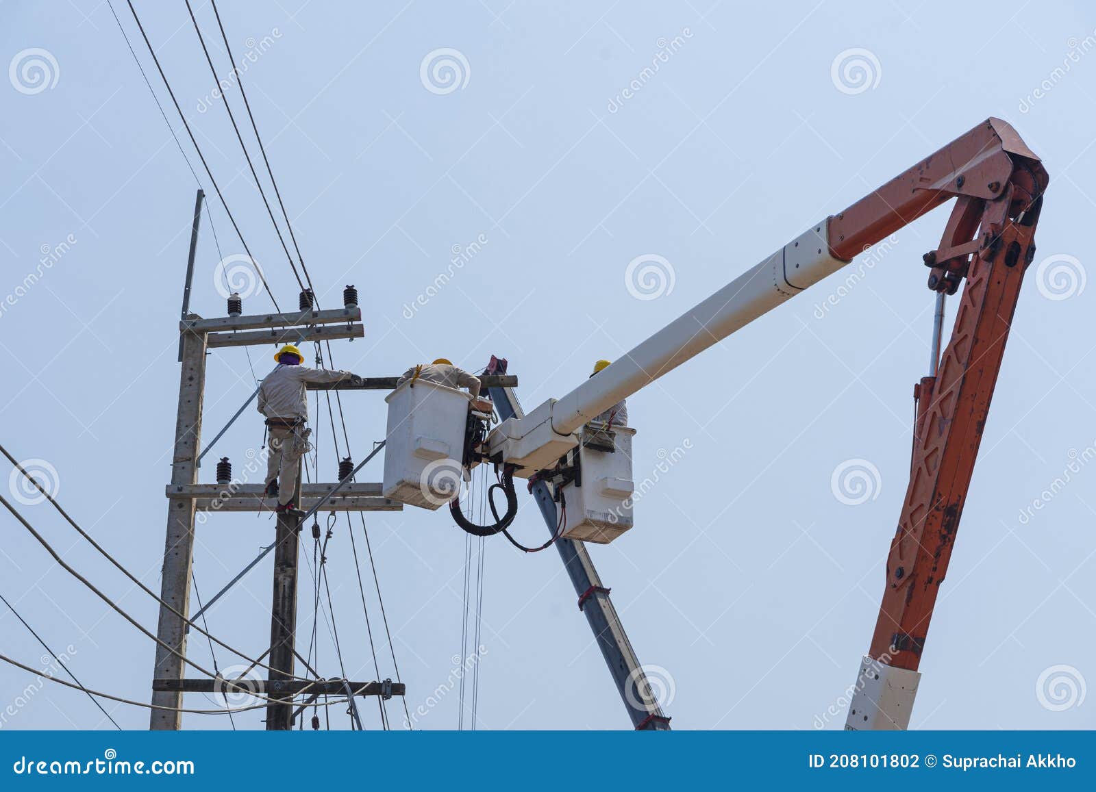 Electricians Work on High-voltage Editorial Photography - Image of ...
