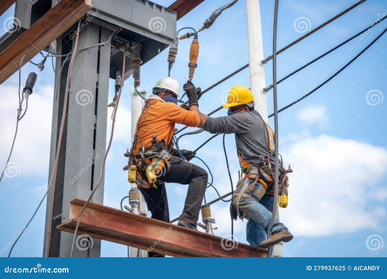 Electricians Working on a Large-scale Construction Project, Installing ...
