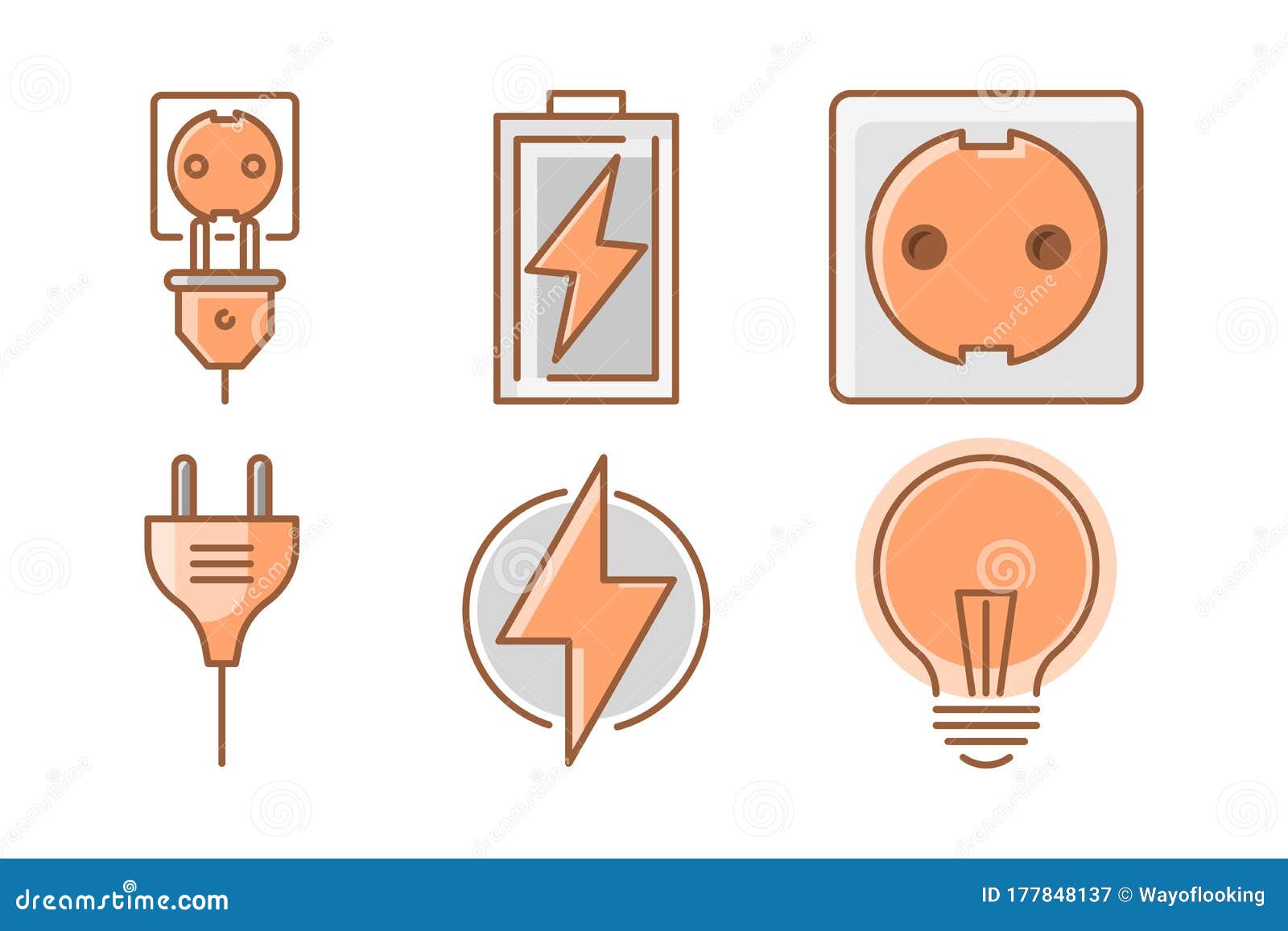 Electricity, Energy Icon Set on White Background. Flat Style. Isolated ...