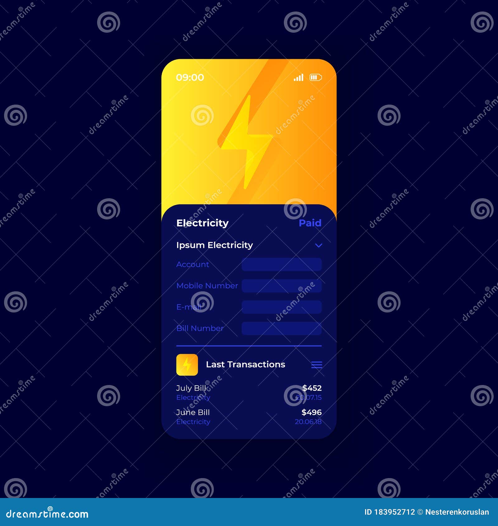 Electricity Bills Smartphone Interface Vector Template Stock Vector ...