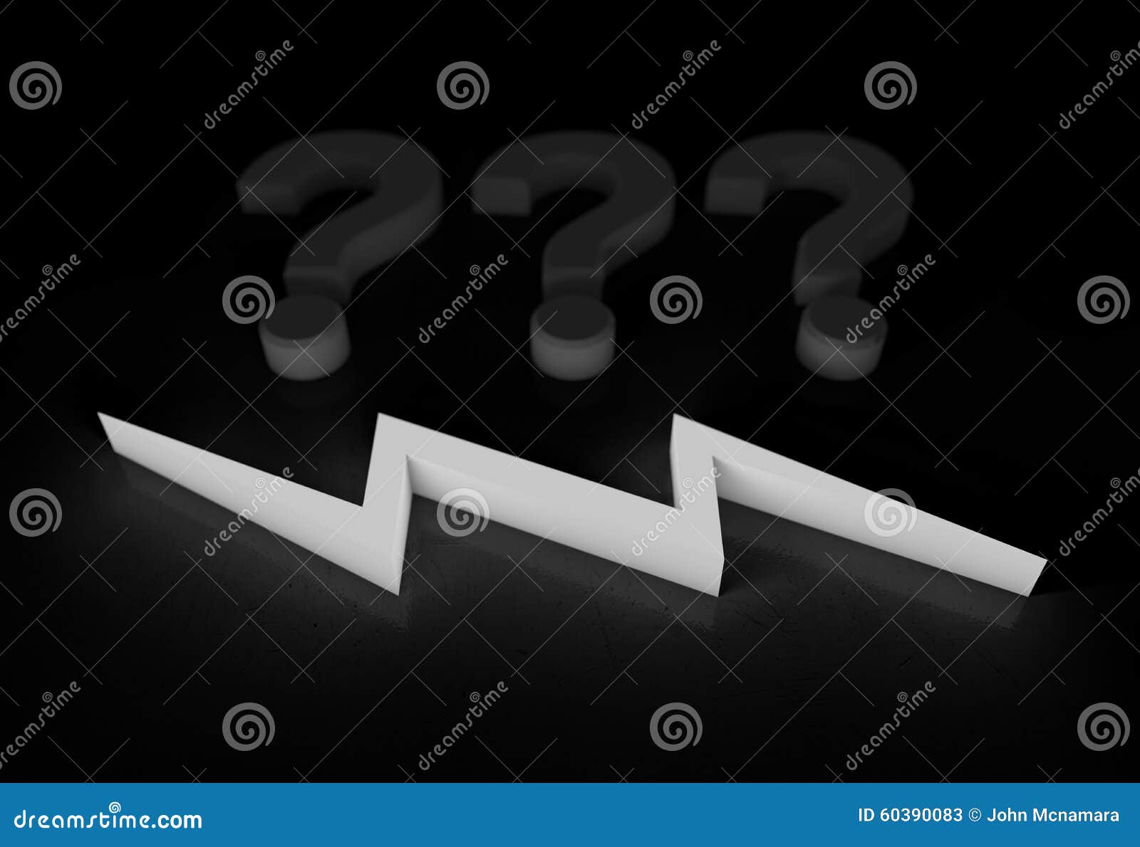 Electricity Bolt in the Darkness with Three Question Marks Stock ...