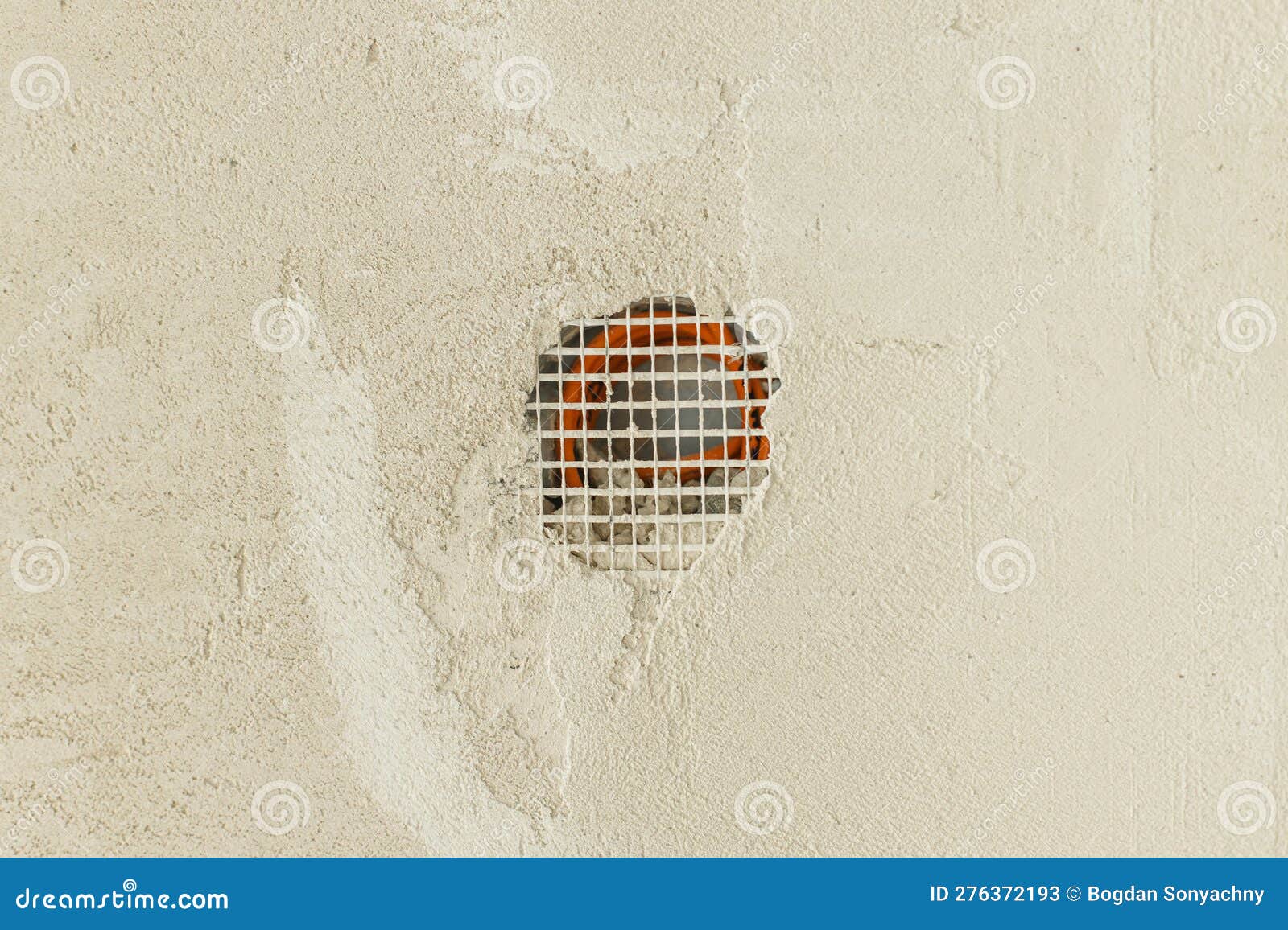Electricity Cable in Hole in Plastered Wall. Construction of House and ...