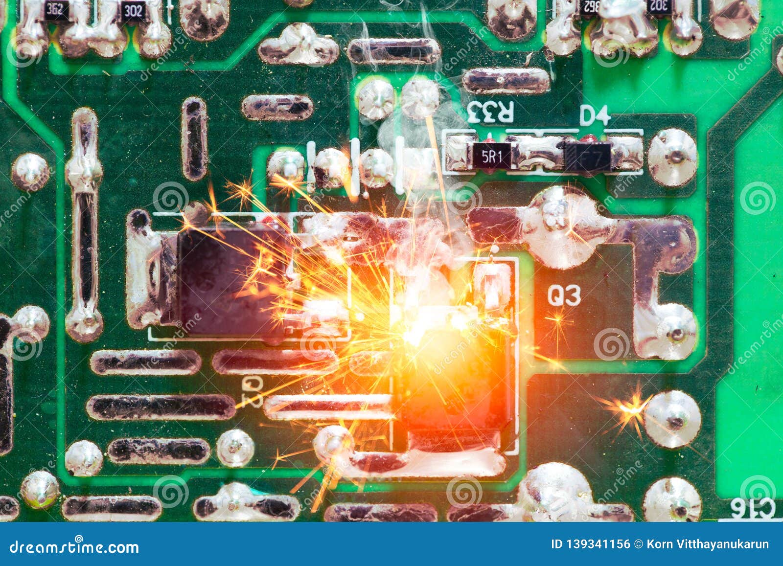 Electricity Circuit Short Burn Out Overheat Chip on PCB Stock Photo ...
