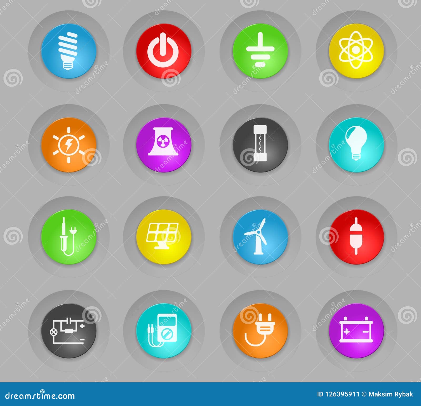 Electricity Colored Plastic Round Buttons Icon Set Stock Vector ...