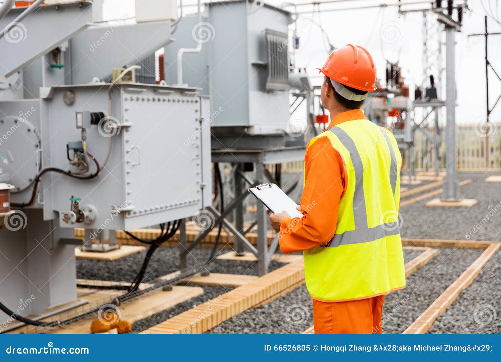 Electricity Company Substation Worker Stock Image - Image of back ...