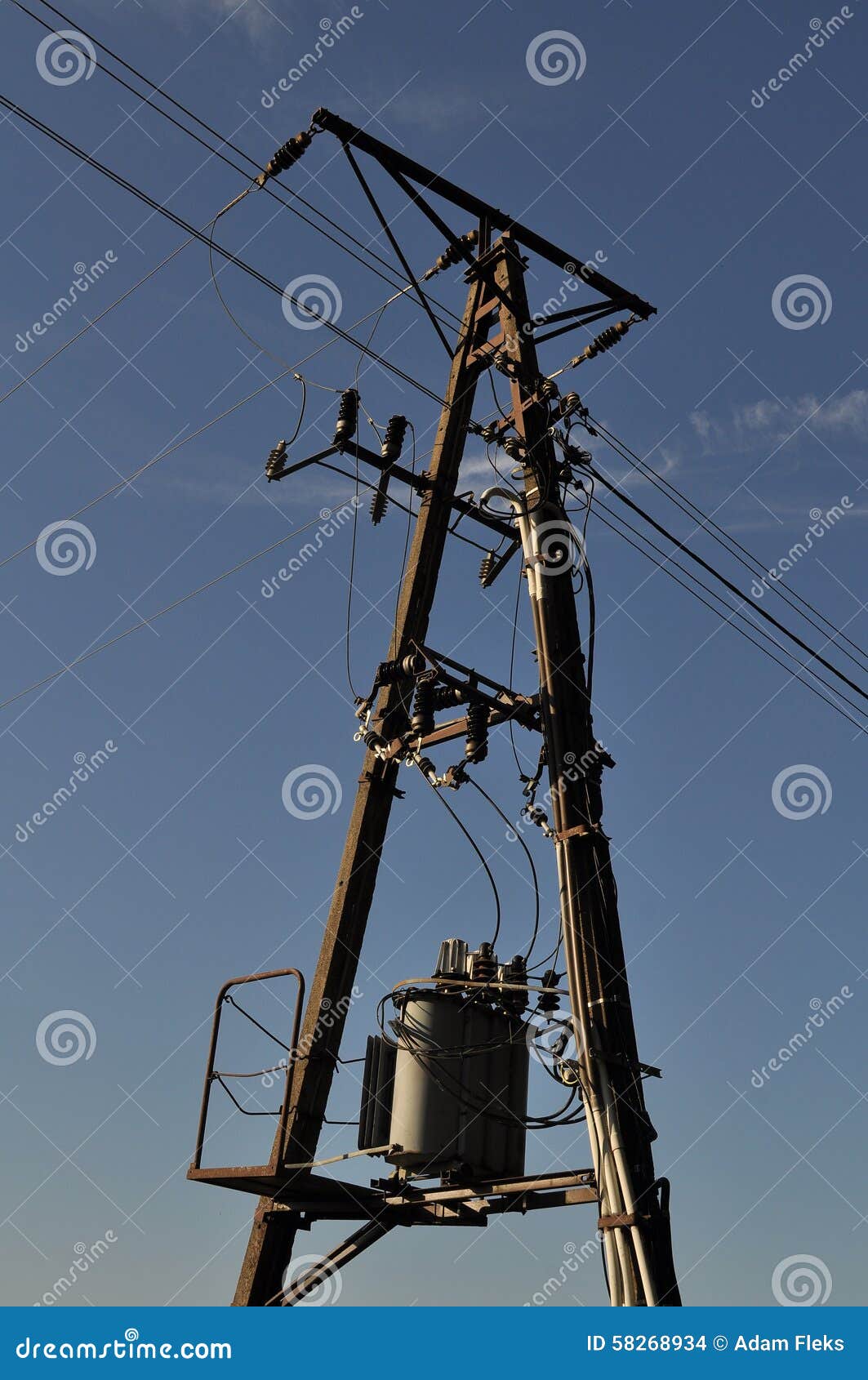 Electricity Concrete Pylon with Transformer Stock Photo - Image of ...