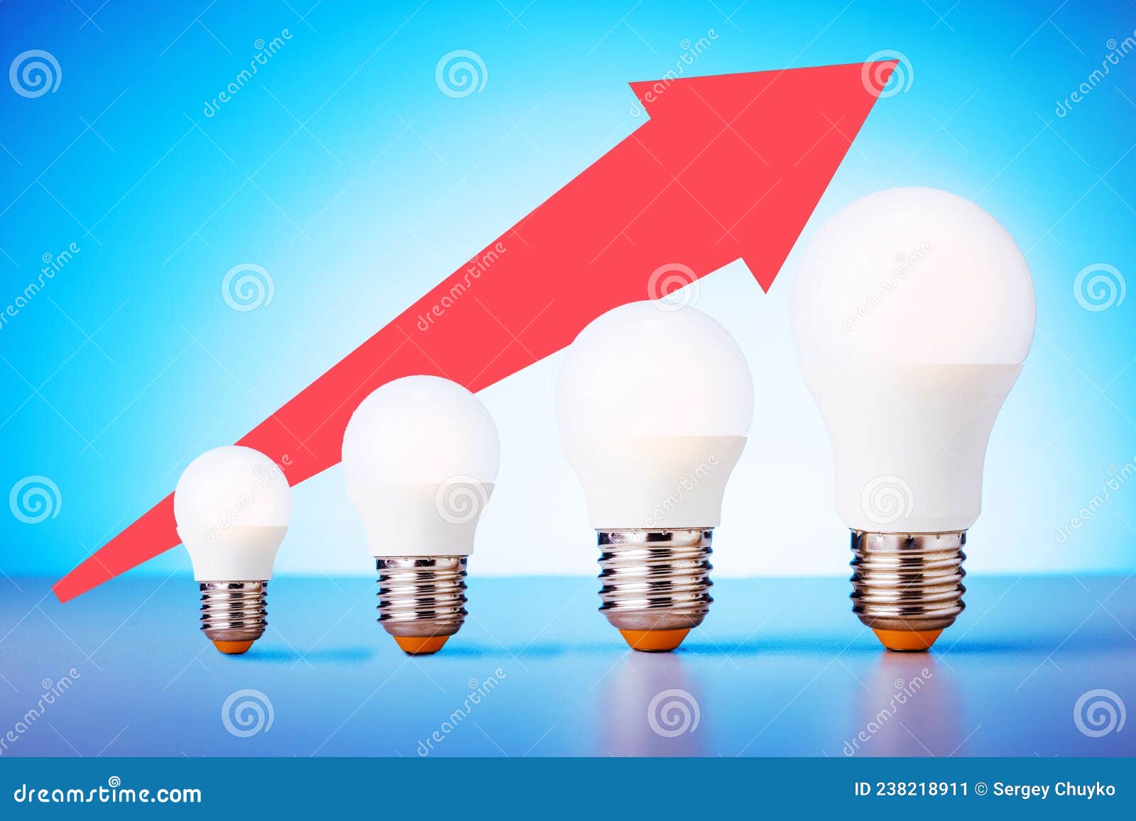 Lightbulbs with Growth Graph on Blue Background Stock Image - Image of ...