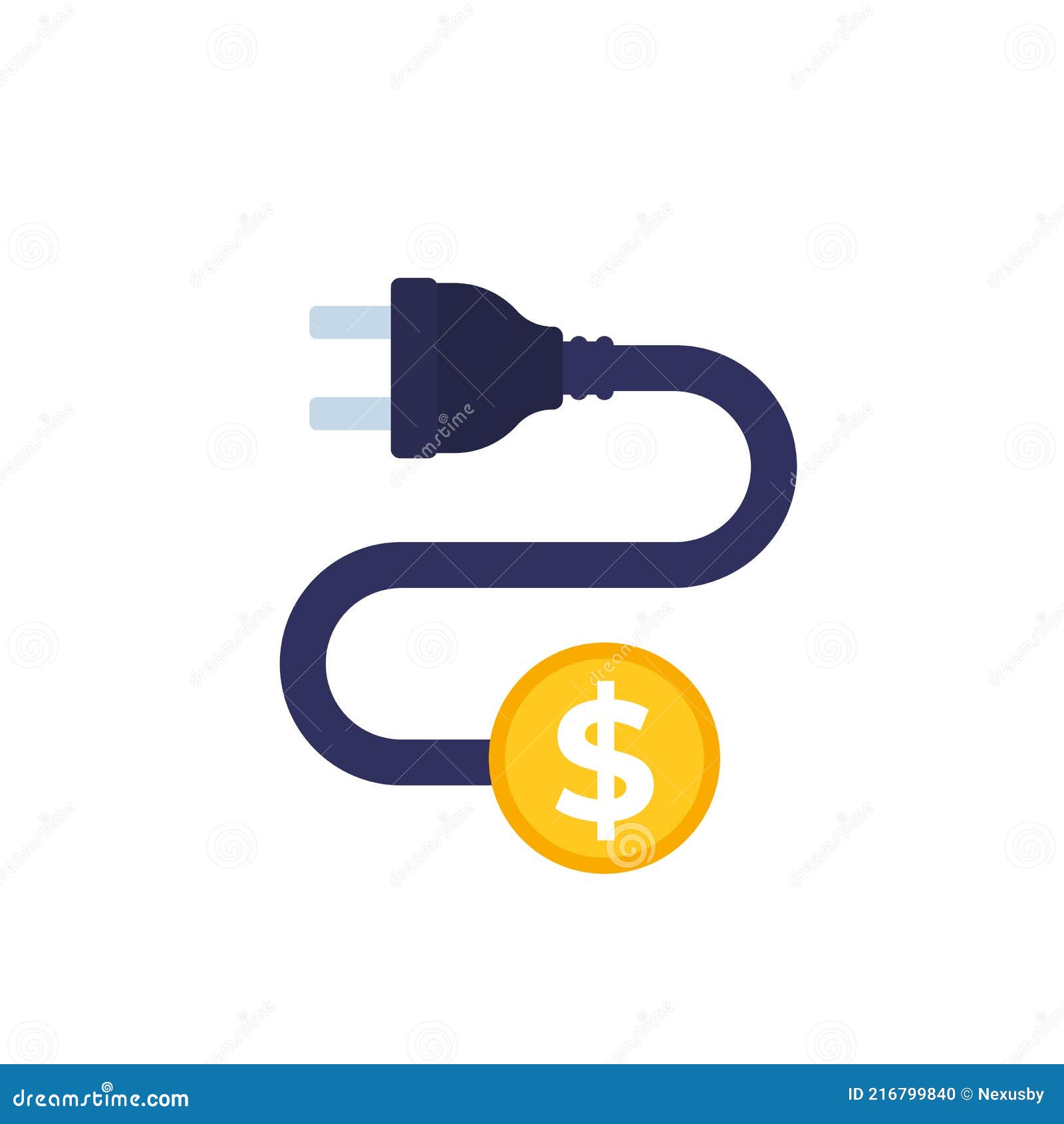 Electricity Costs Icon with Plug on White Stock Vector - Illustration ...