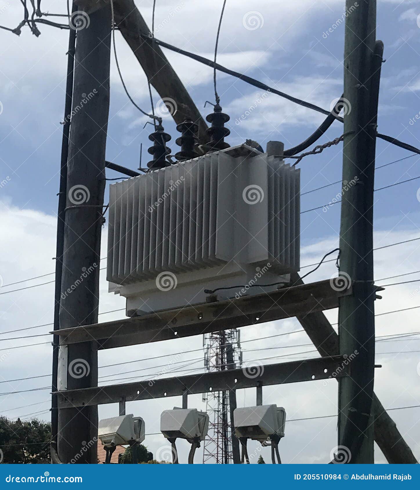 ELECTRICITY TRANSFORMER stock photo. Image of high, current - 205510984