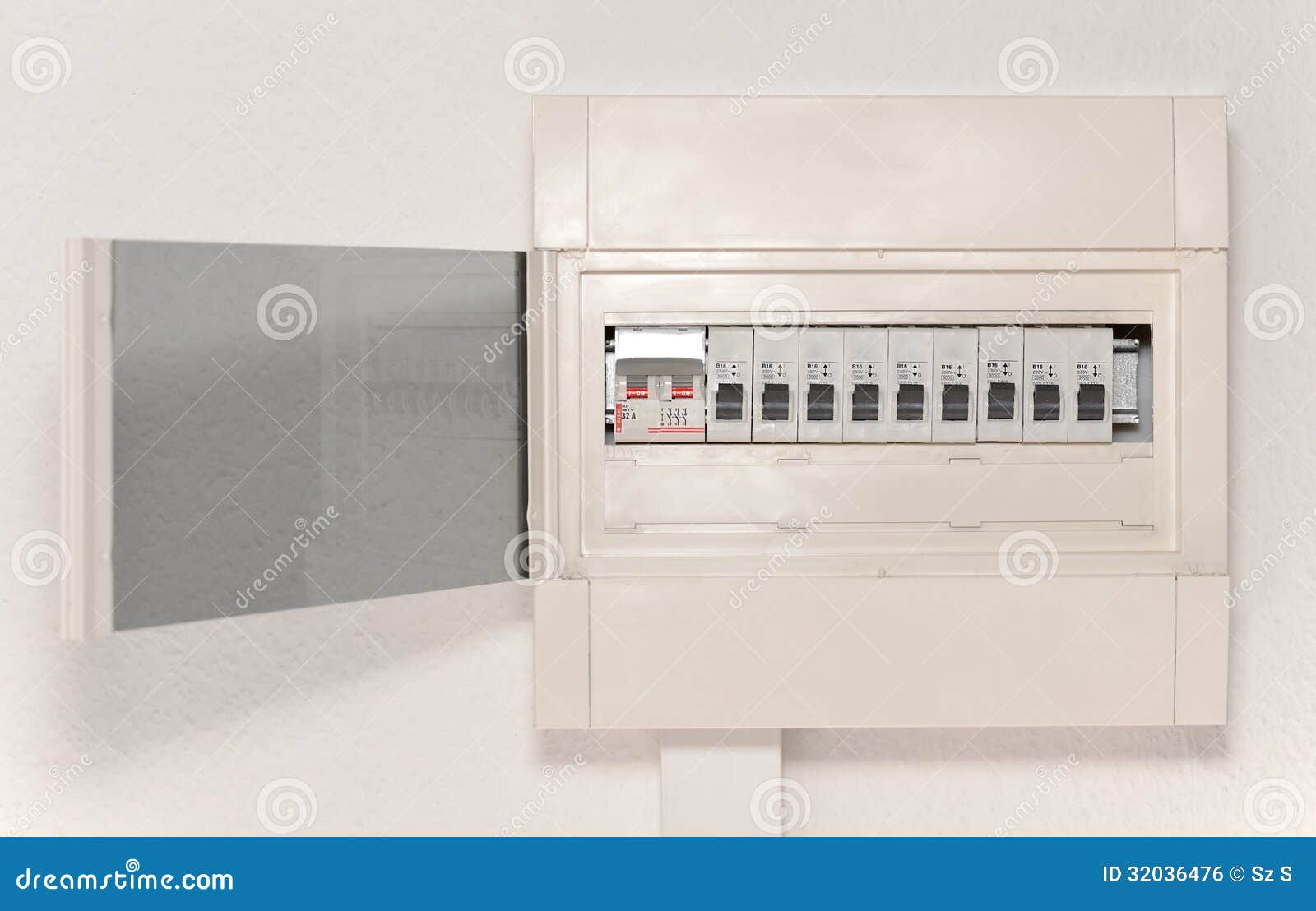 Electricity Distribution Box with Door on the Wall Stock Photo - Image ...