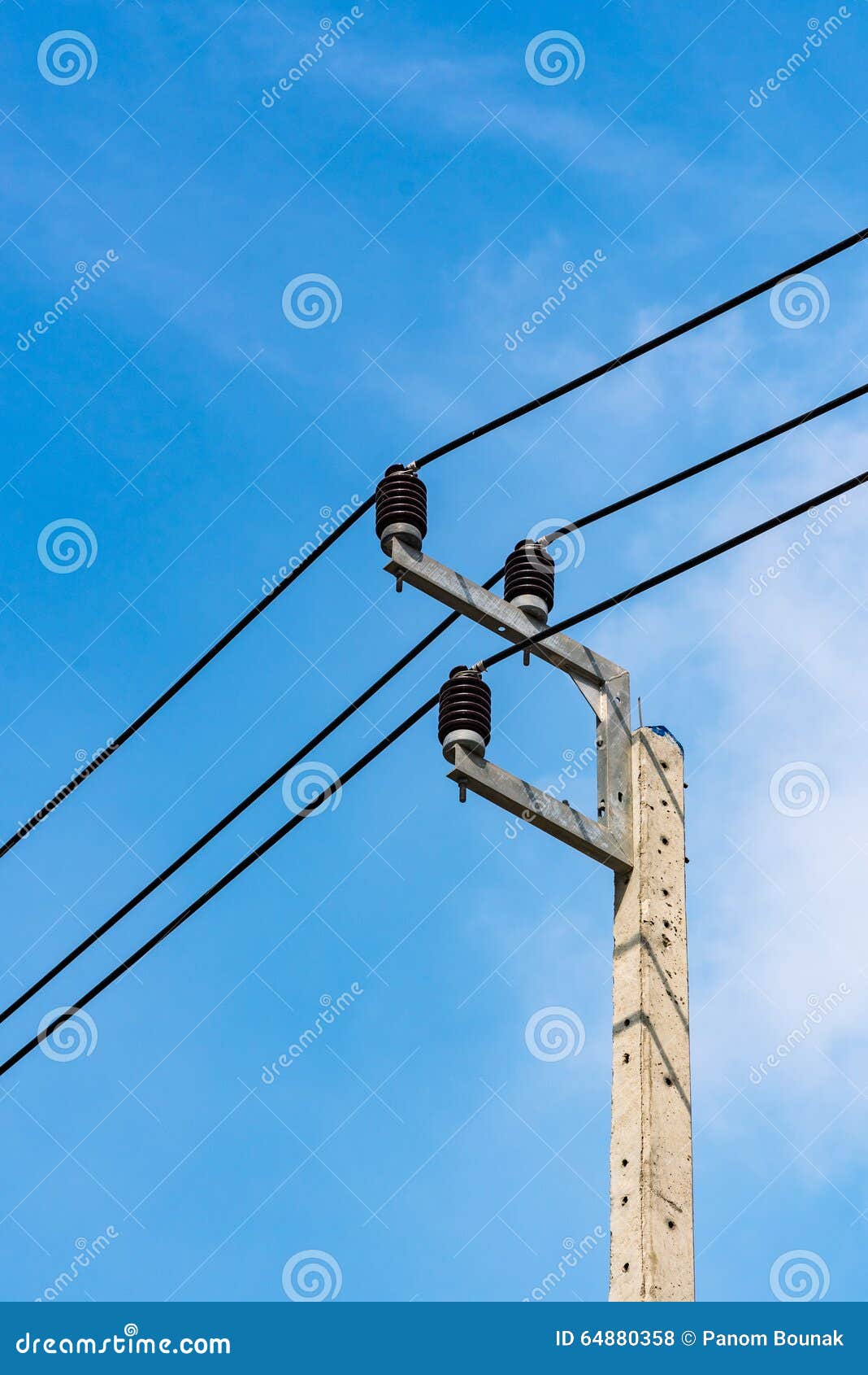 Electricity Distribution Post with Blue Sky Stock Photo - Image of ...