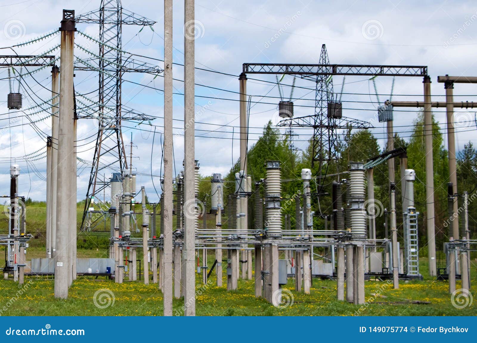 Electricity Distribution Station. Lots of Wires, Poles and Shields ...