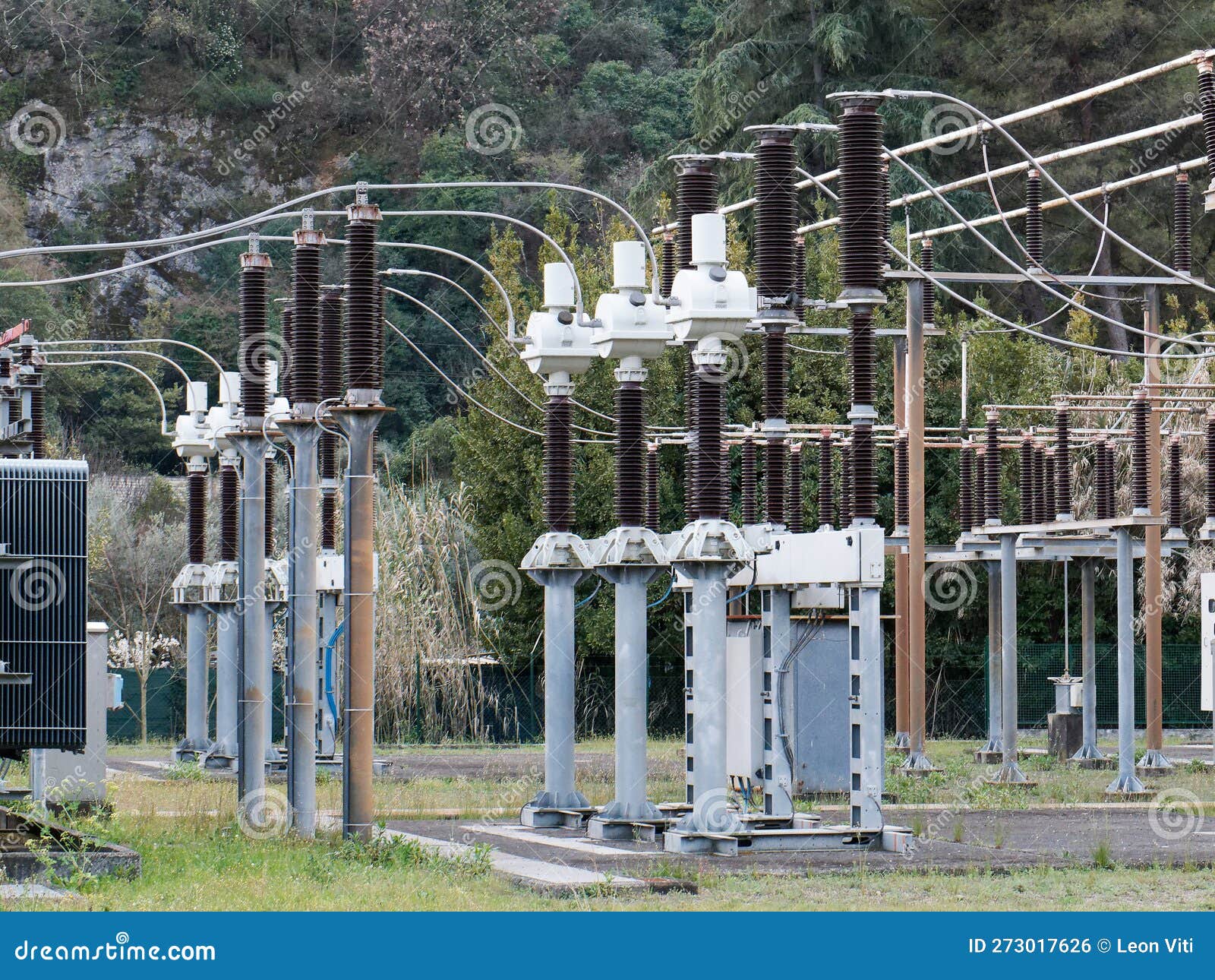 Electricity Distribution Station. Lots of Wires, Poles and Shields ...